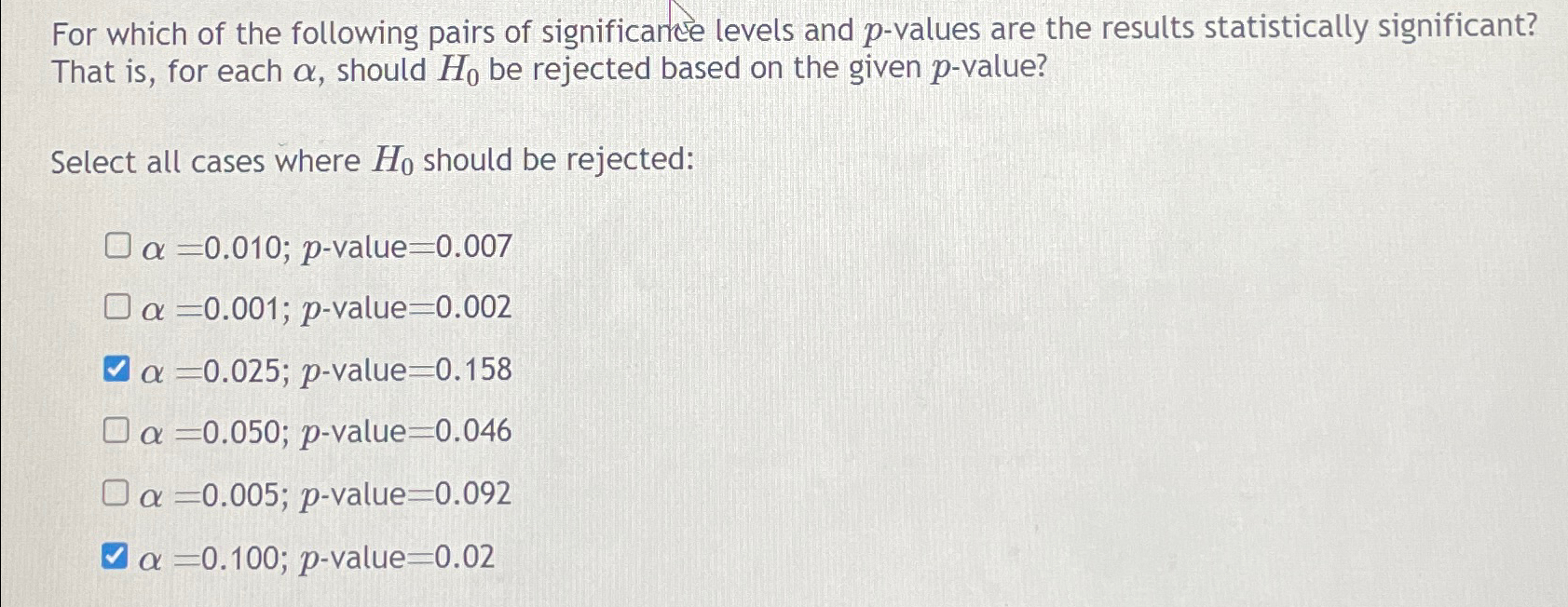 Solved For which of the following pairs of significanee | Chegg.com