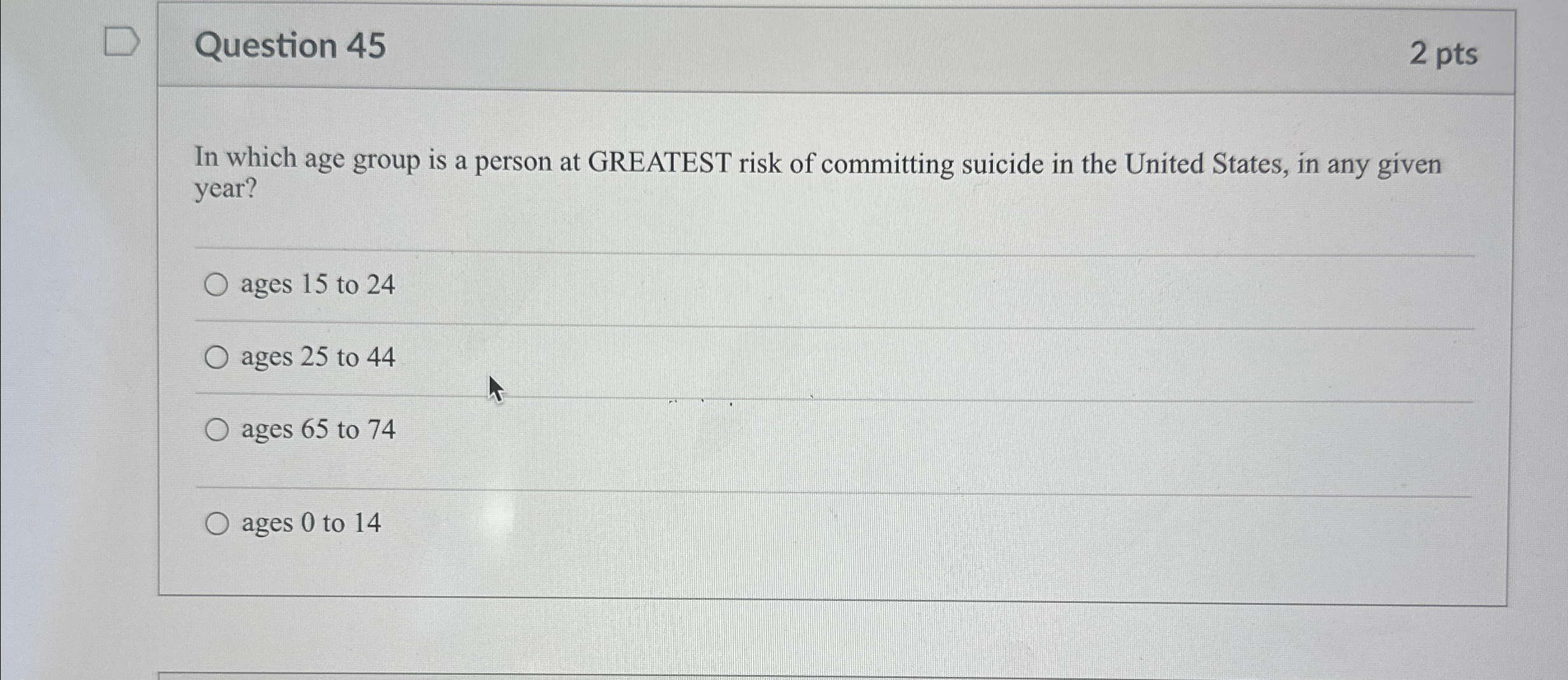 Solved Question 452 ﻿ptsIn which age group is a person at | Chegg.com