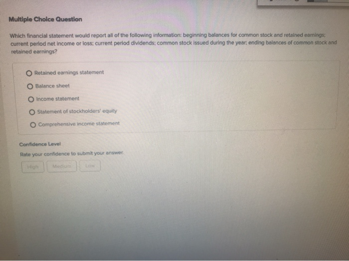 Solved Multiple Choice Question Which financial statement | Chegg.com