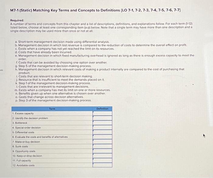 Solved M7-1 (Static) Matching Key Terms and Concepts to | Chegg.com