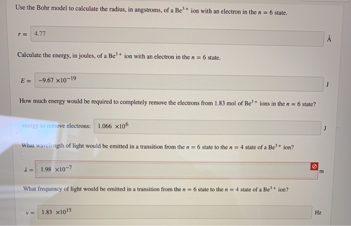 Solved Use the Bohr model to calculate the radius, in | Chegg.com