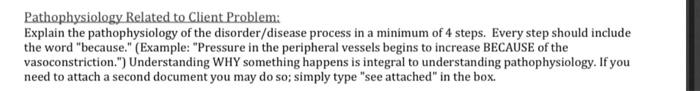 Solved Pathophysiology Related to Client Problem: Explain | Chegg.com