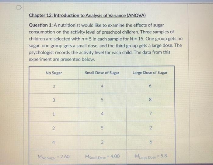 Solved Chapter 12: Introduction to Analysis of Variance | Chegg.com