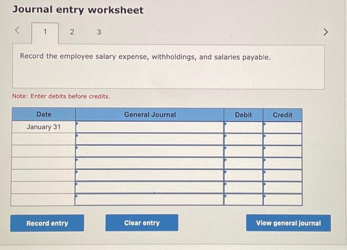 Solved Journal entry worksheet Record the employee salary | Chegg.com