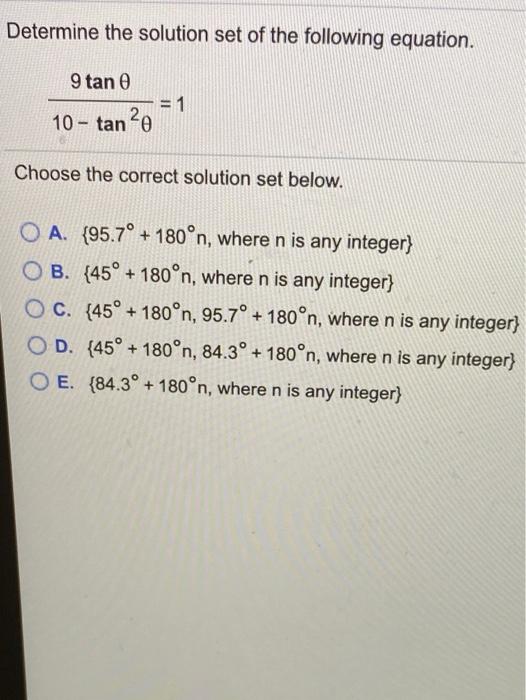 Solved Determine the solution set of the following equation. | Chegg.com