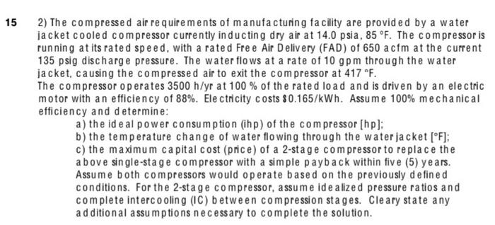 15 2) The compressed air requirements of | Chegg.com