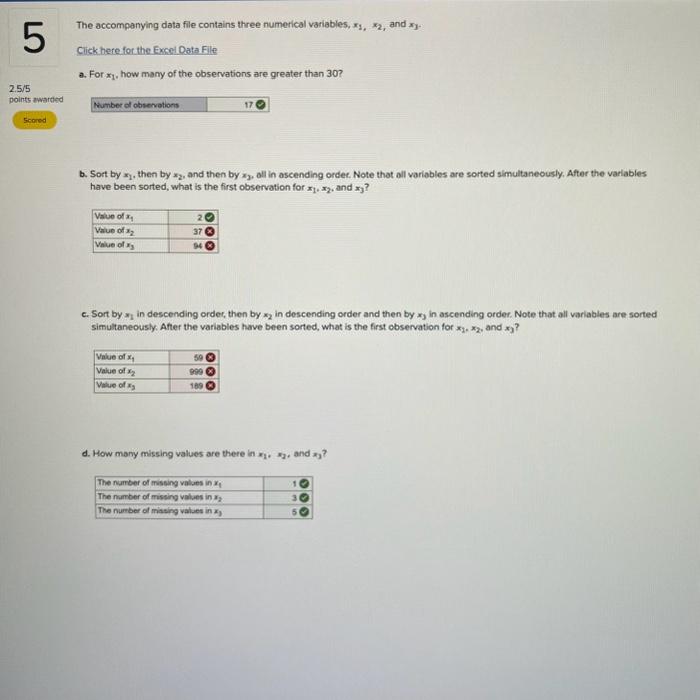 Solved The accompanying data file contains three numerical | Chegg.com