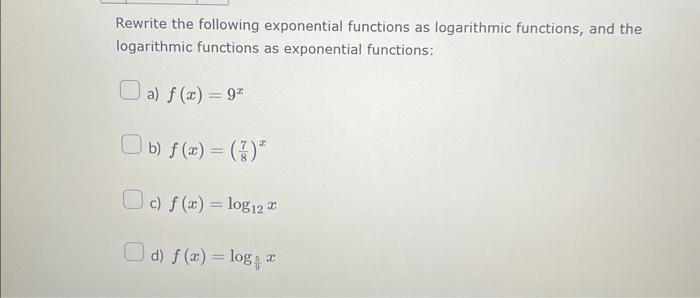 Solved Rewrite the following exponential functions as | Chegg.com