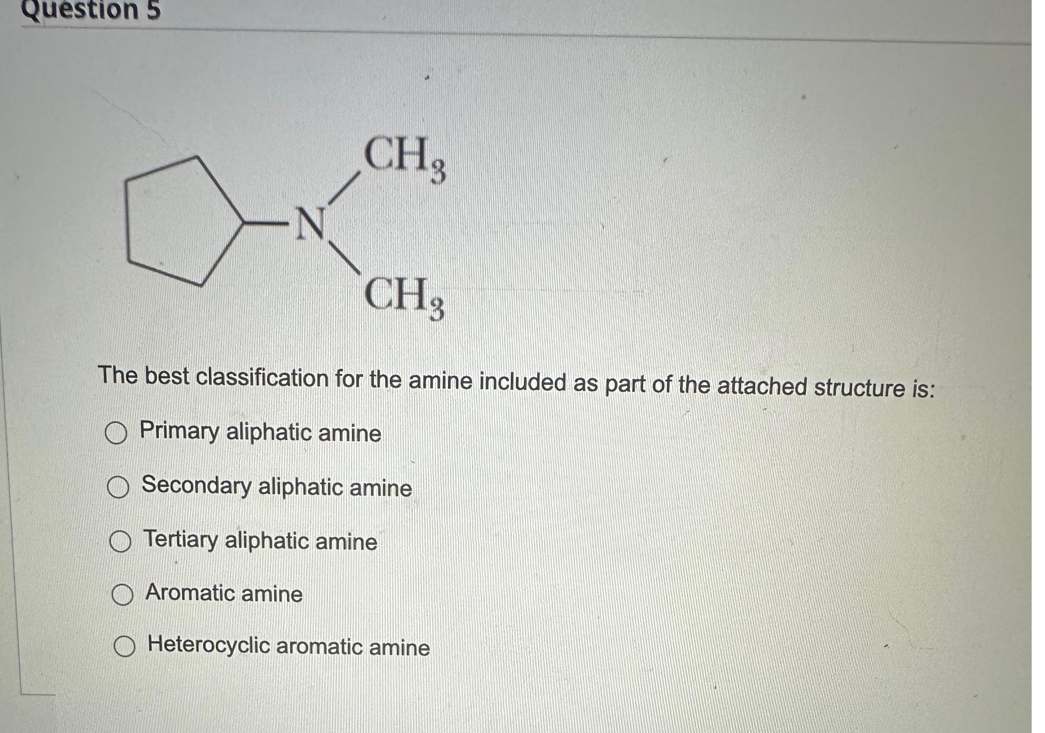 Solved Question 5The best classification for the amine | Chegg.com