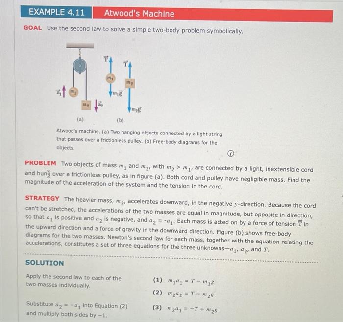 [Solved]: EXAMPLE 4.11 Atwood's Machine GOAL Use the se