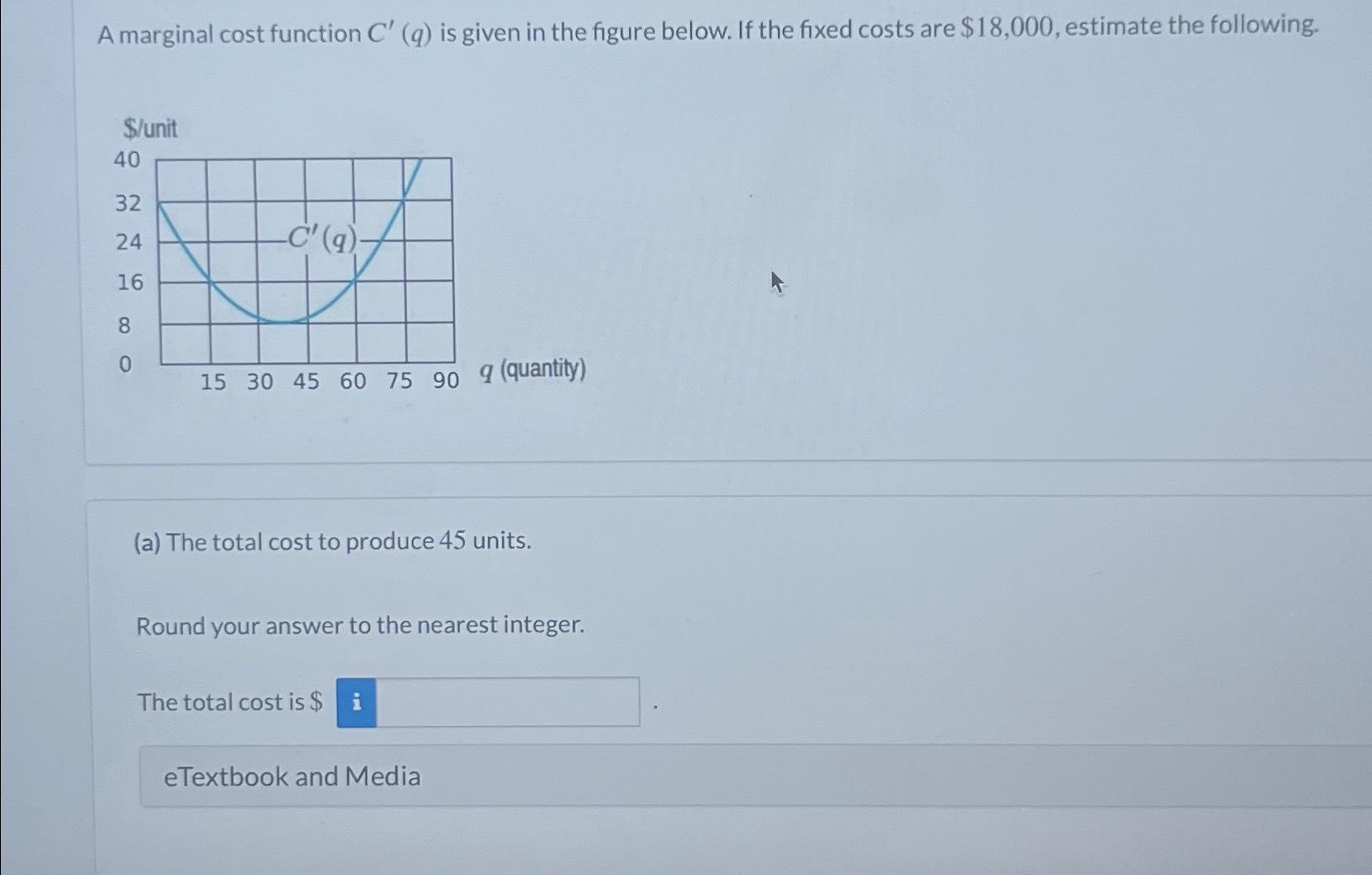 Solved A marginal cost function C'(q) ﻿is given in the | Chegg.com