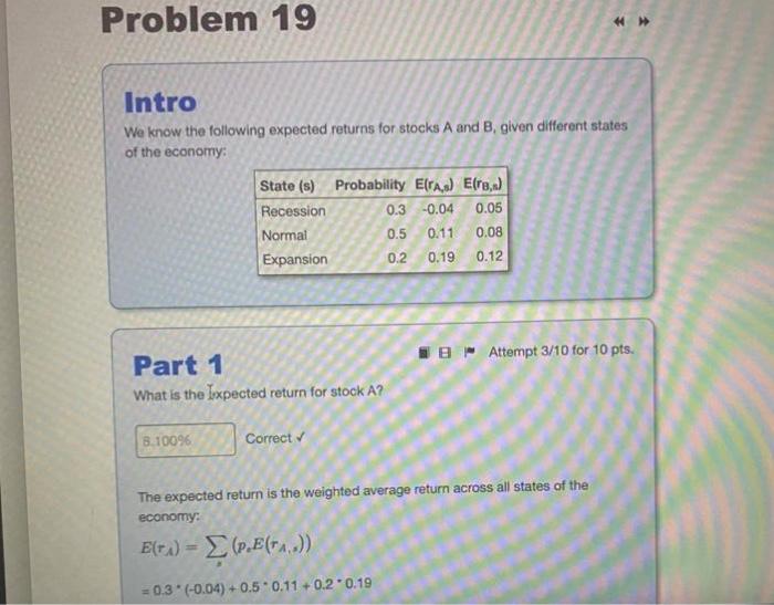 Solved We know the following expected returns for stocks A | Chegg.com
