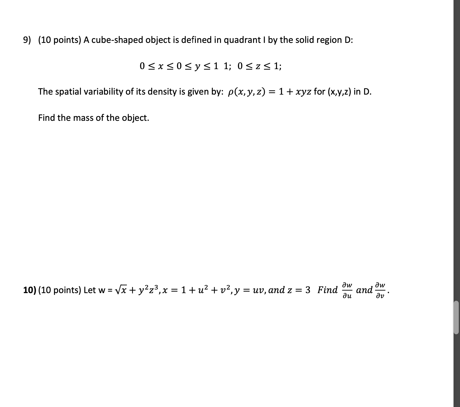 Solved (10 ﻿points) ﻿A cube-shaped object is defined in | Chegg.com