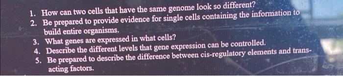 Solved 1. How can two cells that have the same genome look | Chegg.com