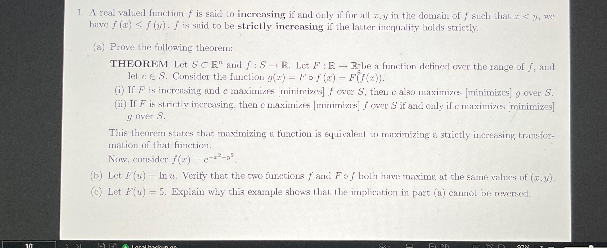 Solved A real valued function f ﻿is said to increasing if | Chegg.com