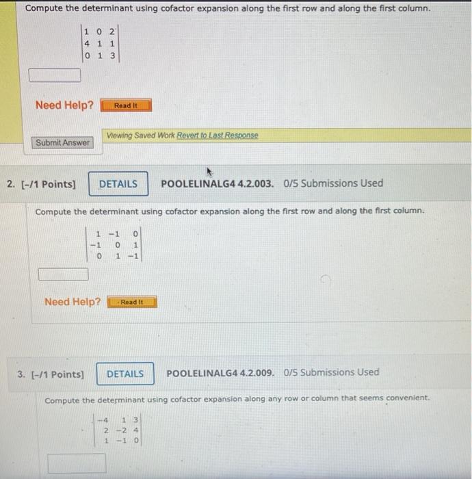 Solved Compute the determinant using cofactor expansion | Chegg.com