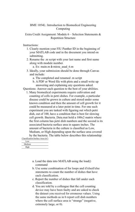 Solved BME 1054L: Introduction to Biomedical Engineering | Chegg.com