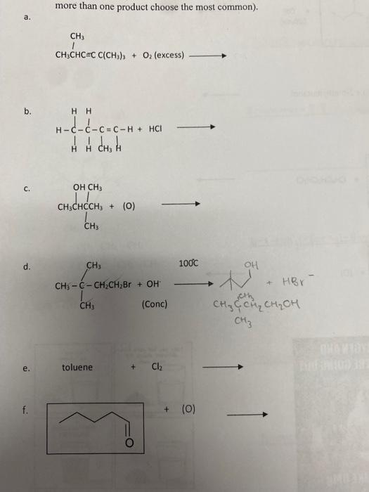 Solved b. c. d. e. toluene +Cl2 | Chegg.com