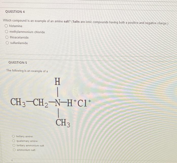 Solved QUESTION 4 Which compound is an example of an amine | Chegg.com