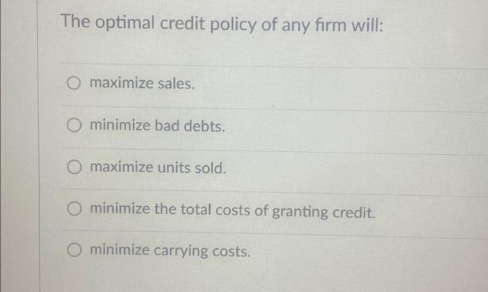 Solved Question 20 The optimal credit policy of any firm | Chegg.com