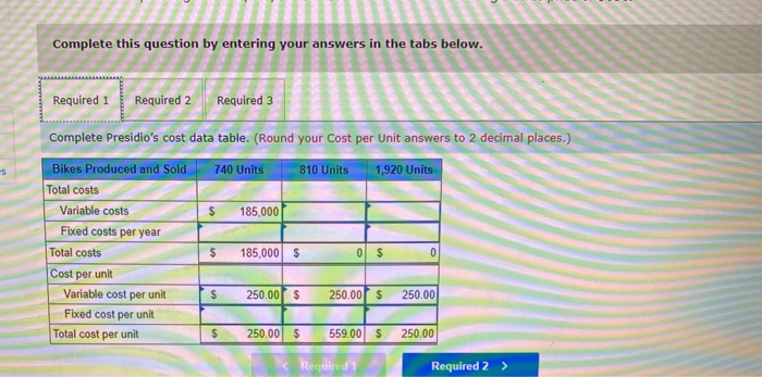 Solved Required: 1. Complete Presidio's cost data table. 2. | Chegg.com