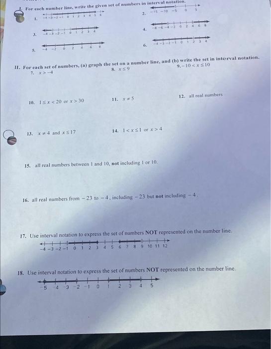 Solved For each number line, write the given set of numbers | Chegg.com
