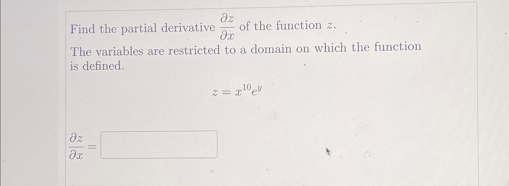 Solved Find the partial derivative delzdelx ﻿of the function | Chegg.com