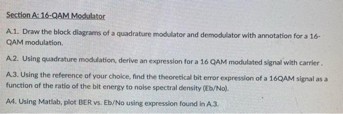 Section A: 16-QAM Modulator A.1. Draw the block | Chegg.com