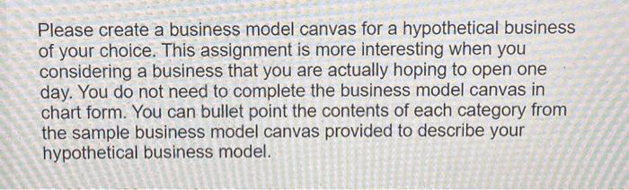 Solved Please create a business model canvas for a | Chegg.com