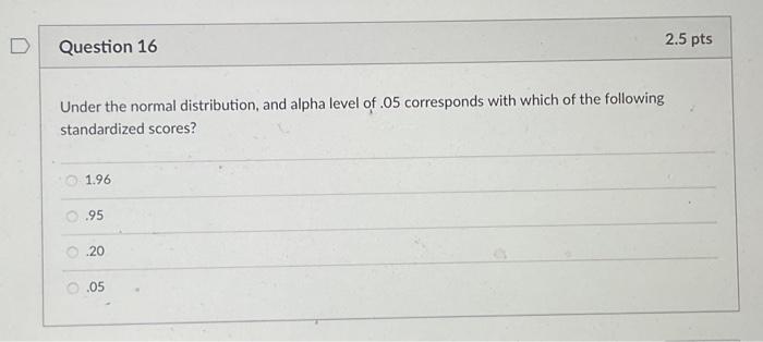 Solved Under the normal distribution, and alpha level of .05 | Chegg.com