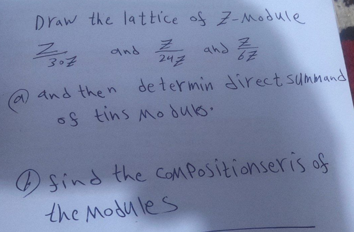Solved Draw the lattice of Z-modulez30z ﻿and z24z ﻿and | Chegg.com