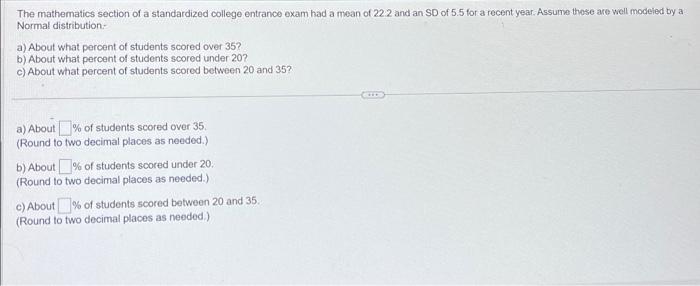 Solved The mathematics section of a standardized college | Chegg.com