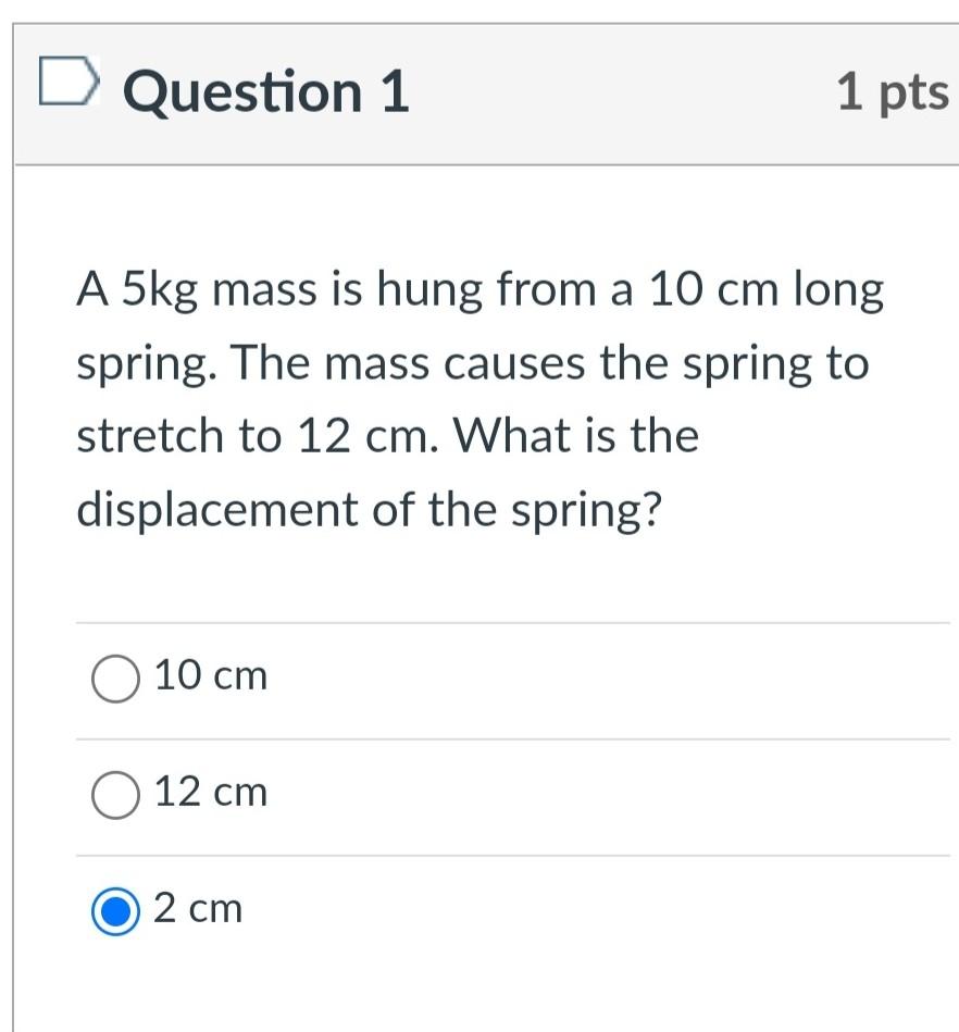 Solved A 5 kg mass is hung from a 10 cm long spring. The | Chegg.com