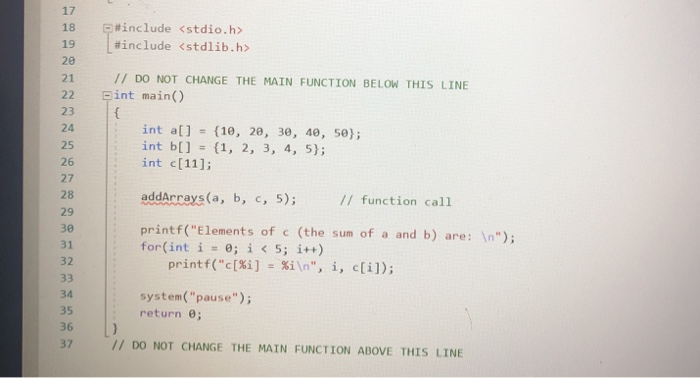Solved Using pointers, write the function addArrays(), which | Chegg.com