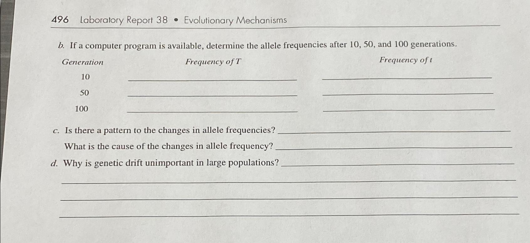 Solved 496 ﻿Laboratory Report 38 - ﻿Evolutionary | Chegg.com