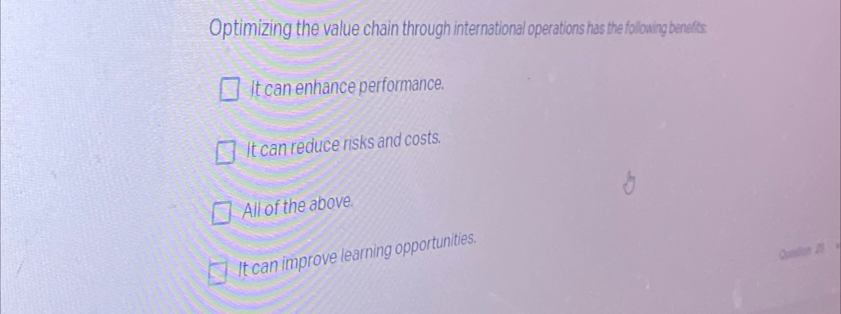 Solved Optimizing the value chain through international | Chegg.com