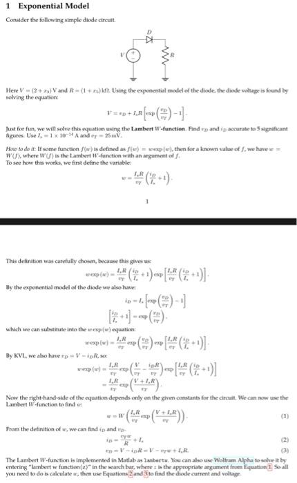 Solved 1 Exponential Model Consider the following simple | Chegg.com