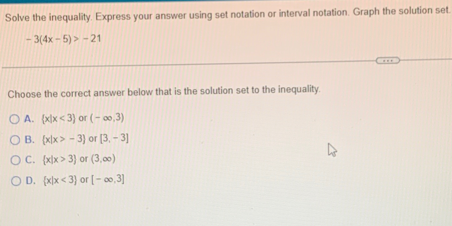 Solved Solve the inequality. Express your answer using set | Chegg.com