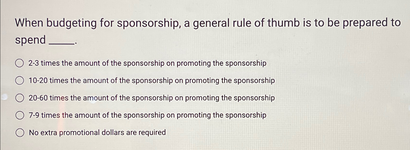 Solved When budgeting for sponsorship, a general rule of | Chegg.com