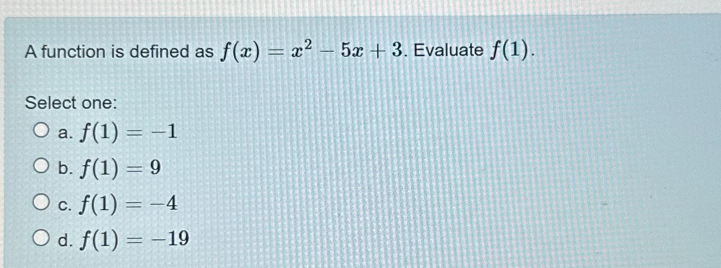 Solved A function is defined as f(x)=x2-5x+3. ﻿Evaluate | Chegg.com