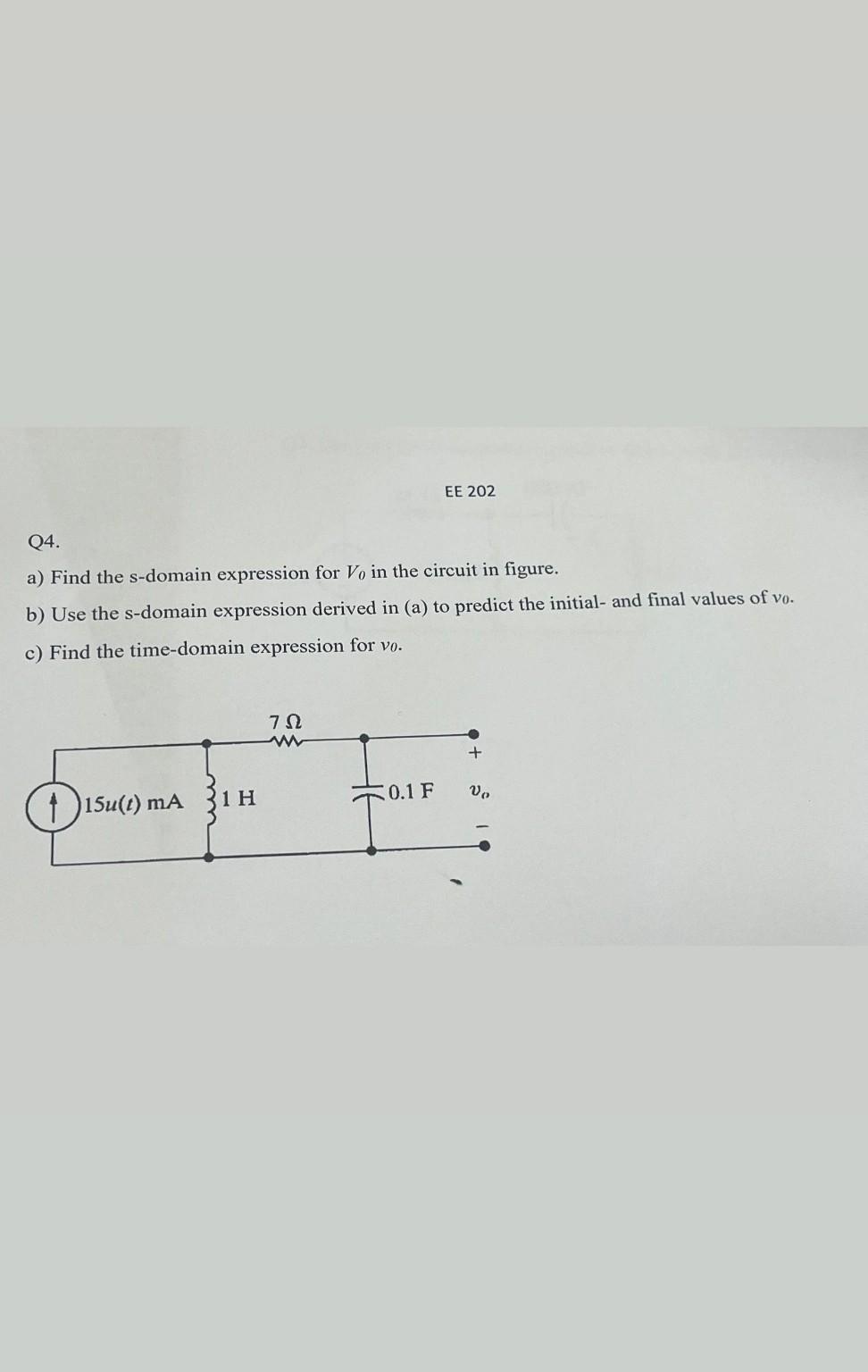 Solved Q4. a) Find the s-domain expression for V0 in the | Chegg.com