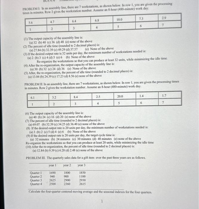 Solved PROBLEM 1: In an assembly line, there are 7 | Chegg.com
