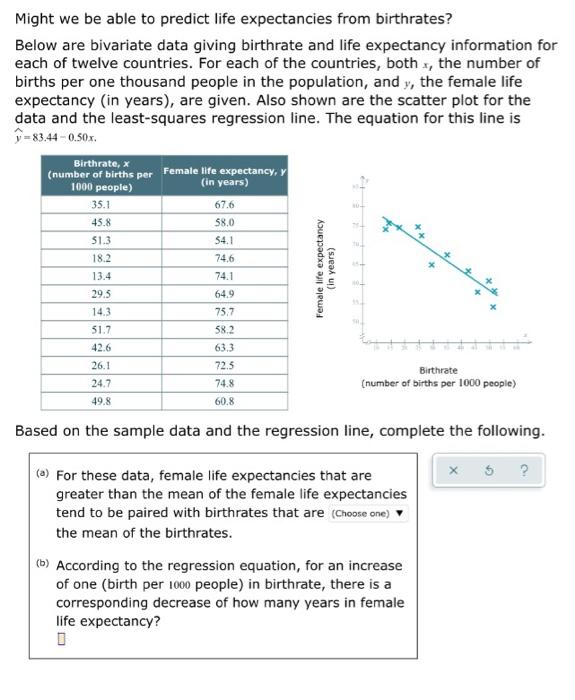 Solved Might we be able to predict life expectancies from | Chegg.com
