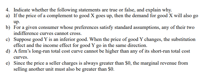 Solved Indicate whether the following statements are true or | Chegg.com