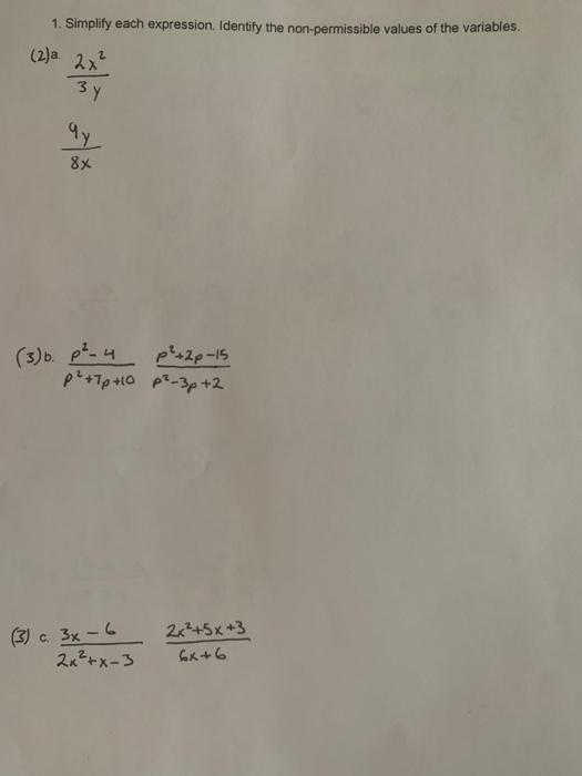 Solved 1. Simplify each expression. Identify the | Chegg.com