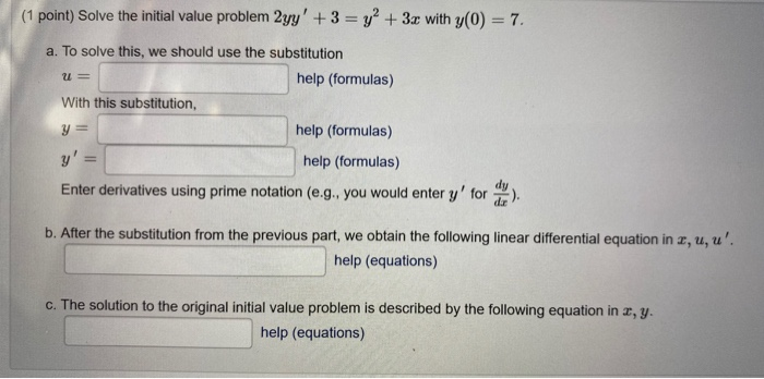 Solved (1 point) Solve the initial value problem 2yy' + 3 = | Chegg.com