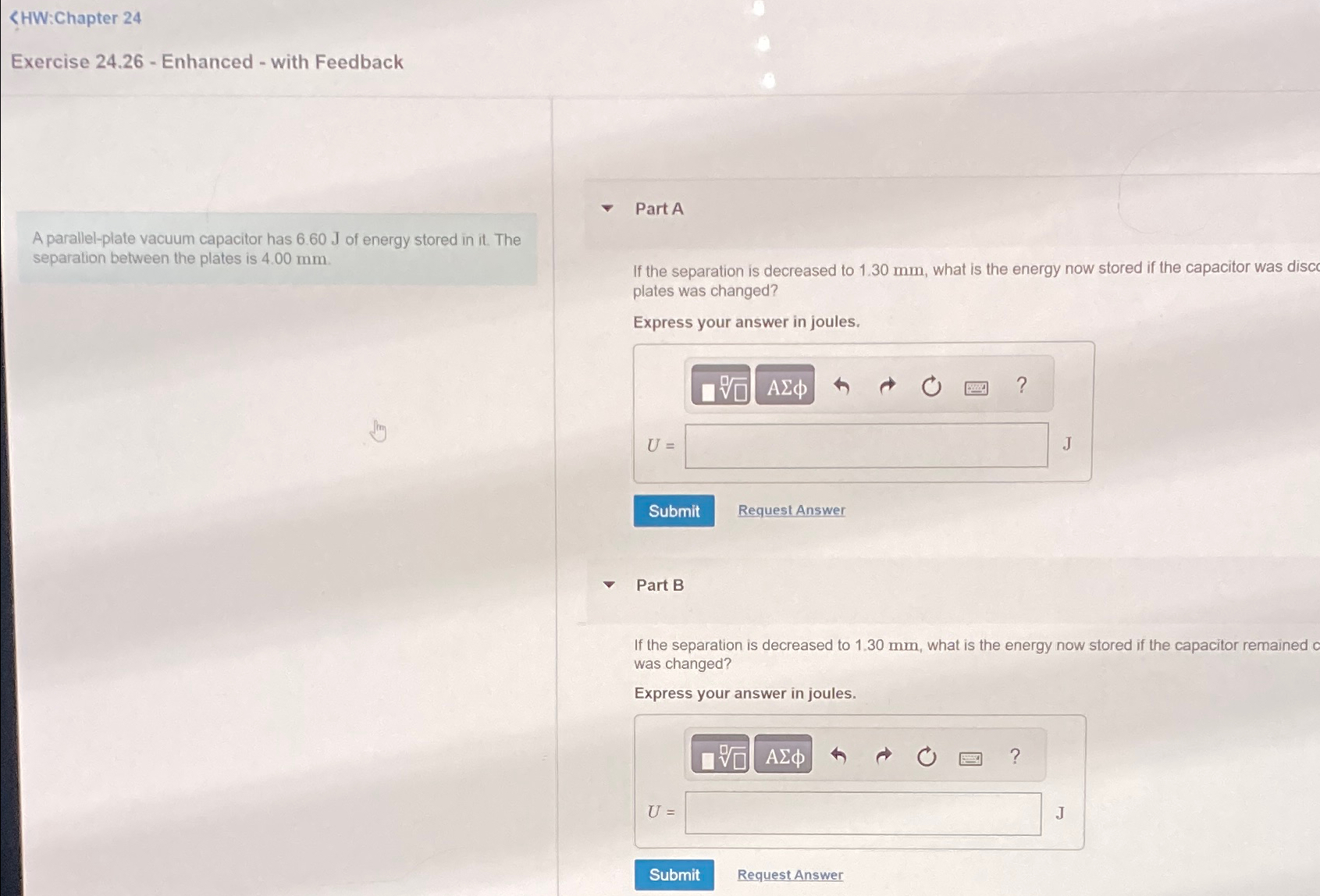 Solved 4.00mm1.30mmU=1.30mmU=6.60J of energy stored in it. | Chegg.com