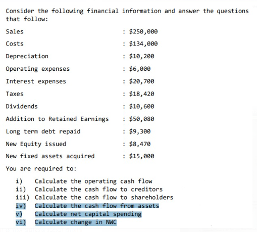 Solved Consider the following financial information and | Chegg.com