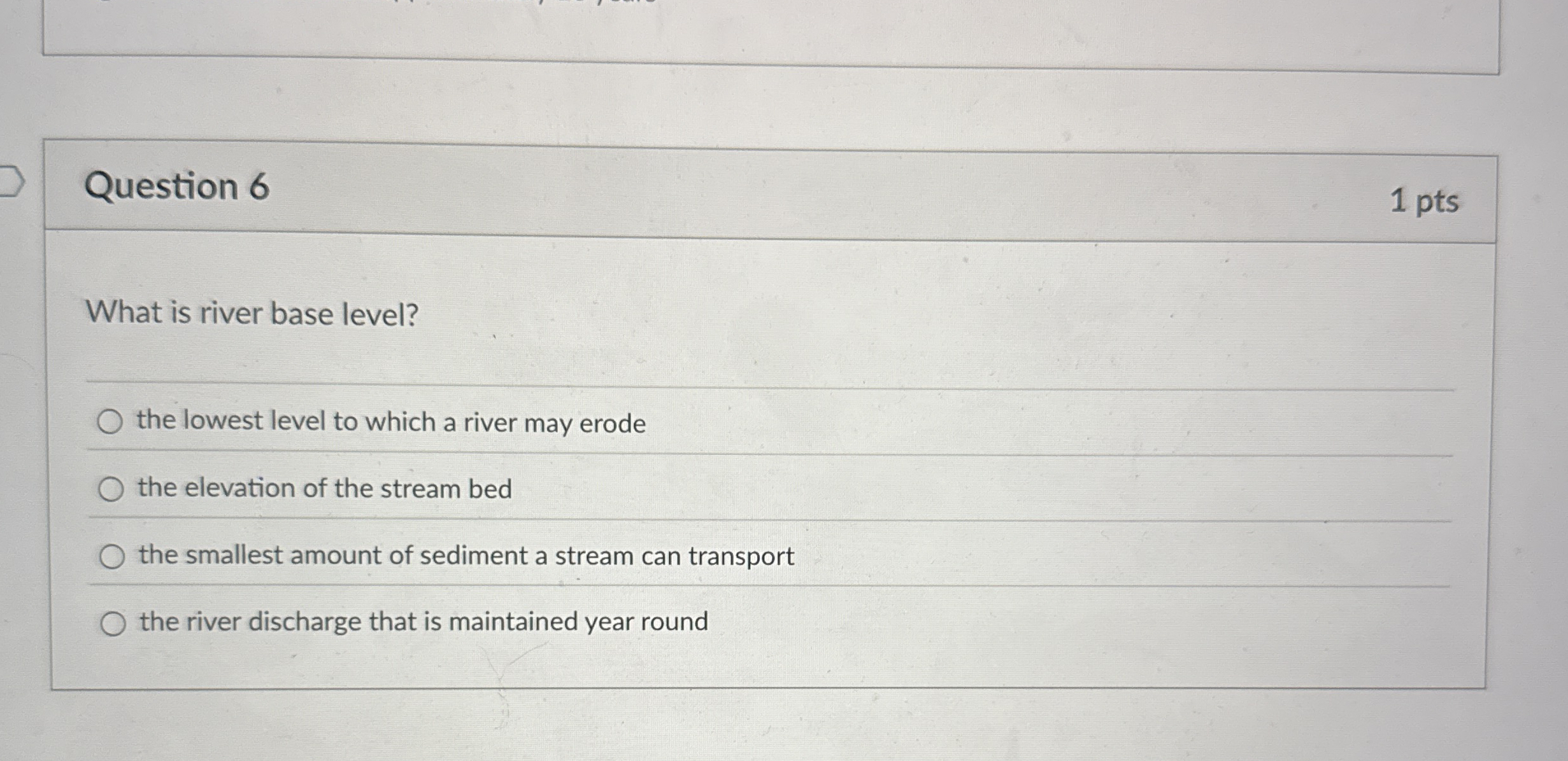 Solved Question 61 ﻿ptsWhat is river base level?q,the lowest | Chegg.com