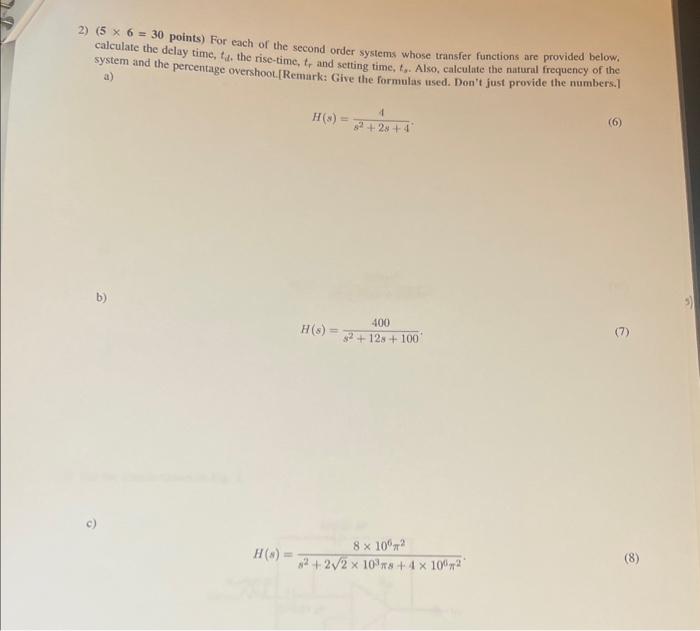 Solved 2) (5×6=−30 points) For each of the second order | Chegg.com